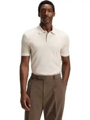 BOSS Structured-trim Slim-fit Polo Shirt In Mercerised Cotton - Beige