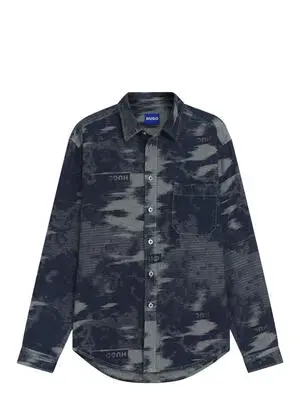 Hugo Oversized-fit Shirt In Jacquard-pattern Denim - Blue