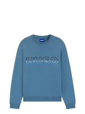 Hugo Cotton Terry Sweatshirt With Ombré Logo - Light Blue