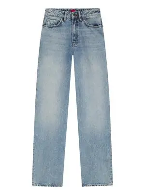 Hugo Wide-leg Jeans In Rigid Denim - Light Blue