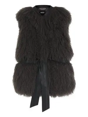 BOSS Mongolian Shearling Gilet With Detachable Leather Belt - Dark Grey