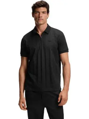 BOSS Jacquard-pattern Polo Shirt In Mercerised Cotton - Black