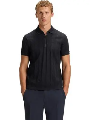 BOSS Jacquard-pattern Polo Shirt In Mercerised Cotton - Dark Blue