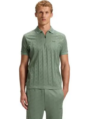 BOSS Jacquard-pattern Polo Shirt In Mercerised Cotton - Light Green