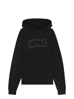 Hugo Airbrush Logo Cotton Terry Hoodie - Black