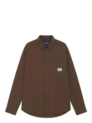 Hugo Oversized-fit Overshirt In Cotton Canvas - Dark Brown
