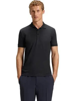 BOSS Stretch-cotton Polo Shirt With All-over Print - Dark Blue