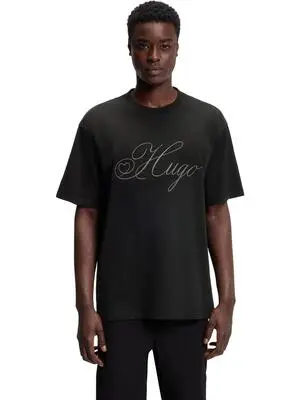 Hugo Embroidered-logo T-shirt In Cotton Jersey - Black