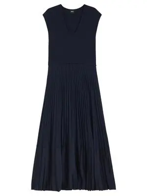 BOSS Knitted Dress With Plissé Skirt - Dark Blue