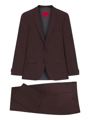 Hugo Three-piece Slim-fit Suit In Wool-blend Poplin - Light Brown