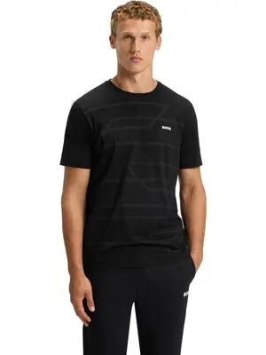 BOSS Melange-print T-shirt In Cotton Jersey - Black