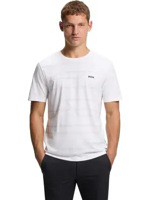BOSS Melange-print T-shirt In Cotton Jersey - White
