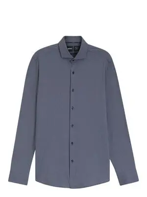 BOSS Printed Slim-fit Shirt In Italian-made Performance-stretch Jersey Dark Blue