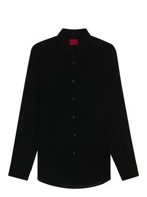 Hugo Slim-fit Shirt In Stretch Velvet - Black