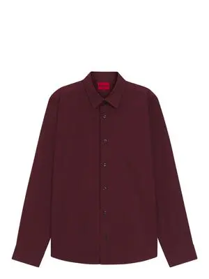Hugo Relaxed-fit Shirt In Brushed Cotton Flannel - Dark Red