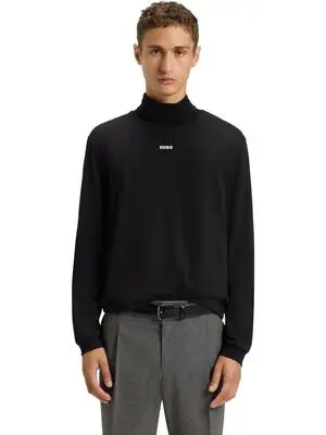 Hugo Rollneck Cotton T-shirt With Logo - Black