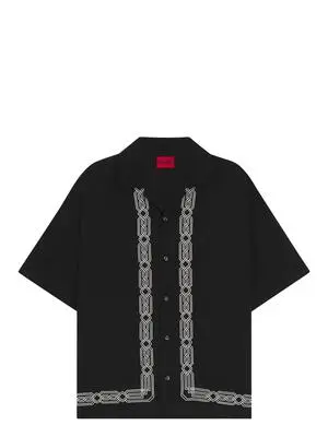 Hugo Oversized-fit Shirt With Embroidered Pattern - Black