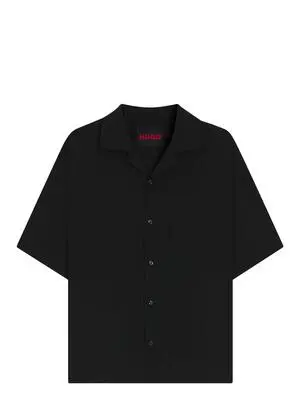 Hugo Oversized-fit Shirt In Wool-blend Twill - Black
