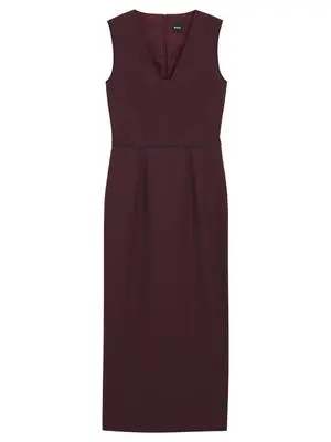 BOSS Piped-waistband Virgin Wool Sheath Dress - Dark Purple