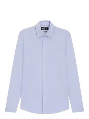 BOSS Patterned Slim-fit Shirt In Cotton-blend Jersey - Light Blue