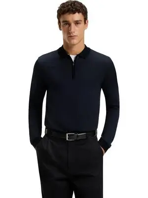 BOSS Mercerised-cotton Polo Shirt With Two-tone Structure - Black