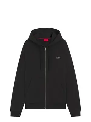 Hugo Cotton-terry Zip-up Hoodie With Logo Print - Black