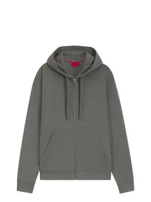 Hugo Cotton-terry Zip-up Hoodie With Logo Print - Dark Grey