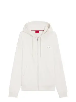 Hugo Cotton-terry Zip-up Hoodie With Logo Print - White