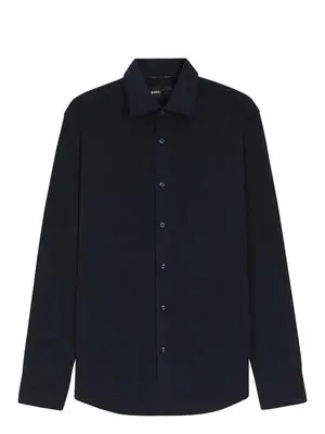 BOSS Regular-fit Shirt In Baby Corduroy - Dark Blue