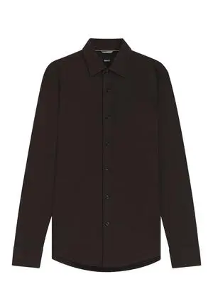 BOSS Slim-fit Shirt In Mercerised Cotton Dark Brown