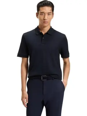 BOSS Cotton Polo Shirt With Herringbone Structure - Dark Blue