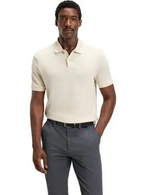 BOSS Cotton Polo Shirt With Herringbone Structure - White