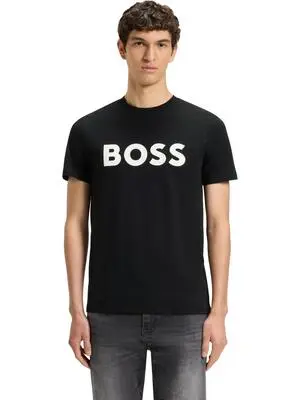 BOSS Cotton-jersey T-shirt With Large Logo Print - Black