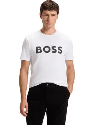 BOSS Cotton-jersey T-shirt With Large Logo Print - White
