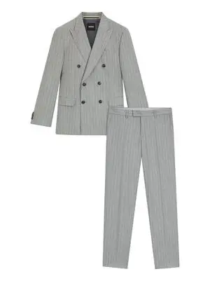 BOSS Two-piece Slim-fit Suit In Striped Virgin Wool - Silver