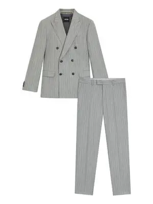 BOSS Two-piece Slim-fit Suit In Striped Virgin Wool Silver