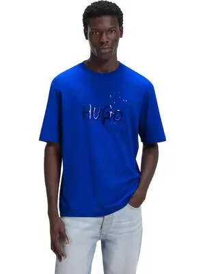 Hugo Printed-artwork T-shirt In Cotton Jersey - Light Blue