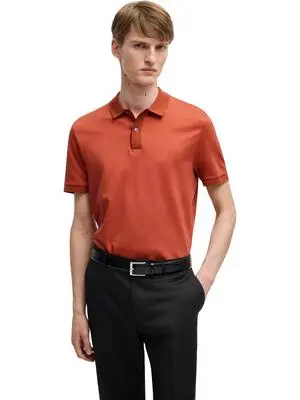 BOSS Micro-pattern Polo Shirt In Mercerised Cotton Dark Orange
