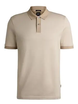 BOSS Micro-pattern Polo Shirt In Mercerised Cotton Light Beige