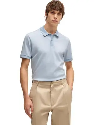 BOSS Micro-pattern Polo Shirt In Mercerised Cotton Light Blue