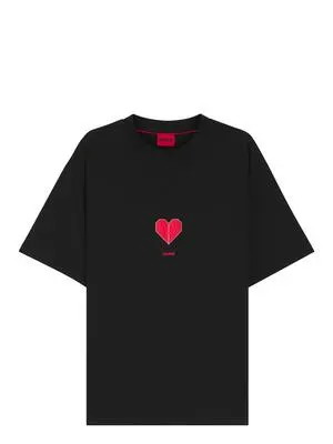 Hugo All-gender Cotton-jersey T-shirt With Origami-heart Prints - Black