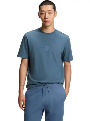 Hugo Rubber-logo T-shirt In Cotton Jersey - Light Blue