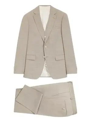 BOSS Three-piece Slim-fit Suit In Patterned Stretch Wool - Khaki