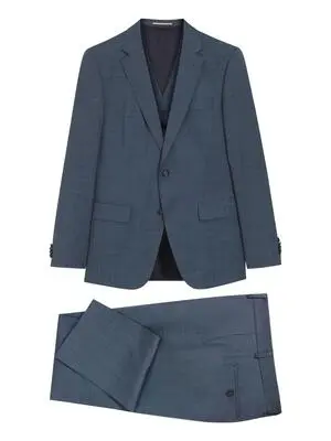 BOSS Three-piece Slim-fit Suit In Patterned Stretch Wool - Light Blue