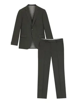 BOSS Three-piece Slim-fit Suit In Patterned Stretch Wool Light Brown