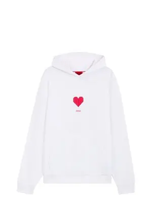 Hugo Cotton-terry Hoodie With Origami-heart Artwork - White