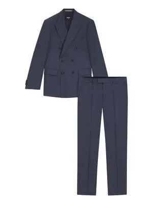 BOSS Two-piece Slim-fit Suit In Patterned Virgin Wool - Light Blue