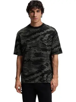 BOSS Camouflage-jacquard T-shirt In Cotton - Black