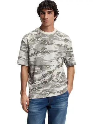 BOSS Camouflage-jacquard T-shirt In Cotton - White
