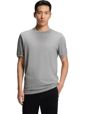BOSS Collar-tipping T-shirt In Cotton And Silk - Silver